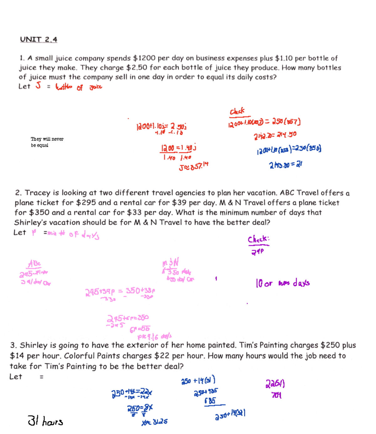 Word Problems 2 - East math - EECE 2750 - J bottles of juice 2 1. 2 857 ...