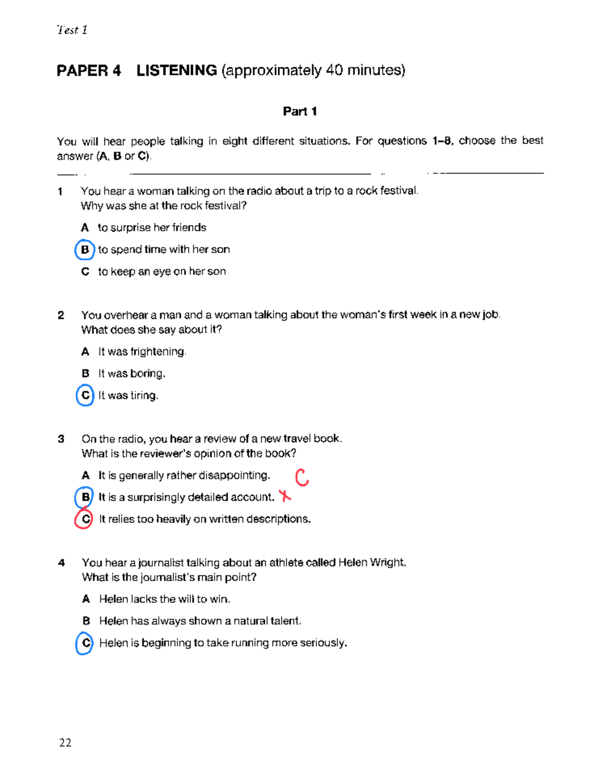 Listening Test 1 - Paper 4: Practice Questions for Students - Studocu
