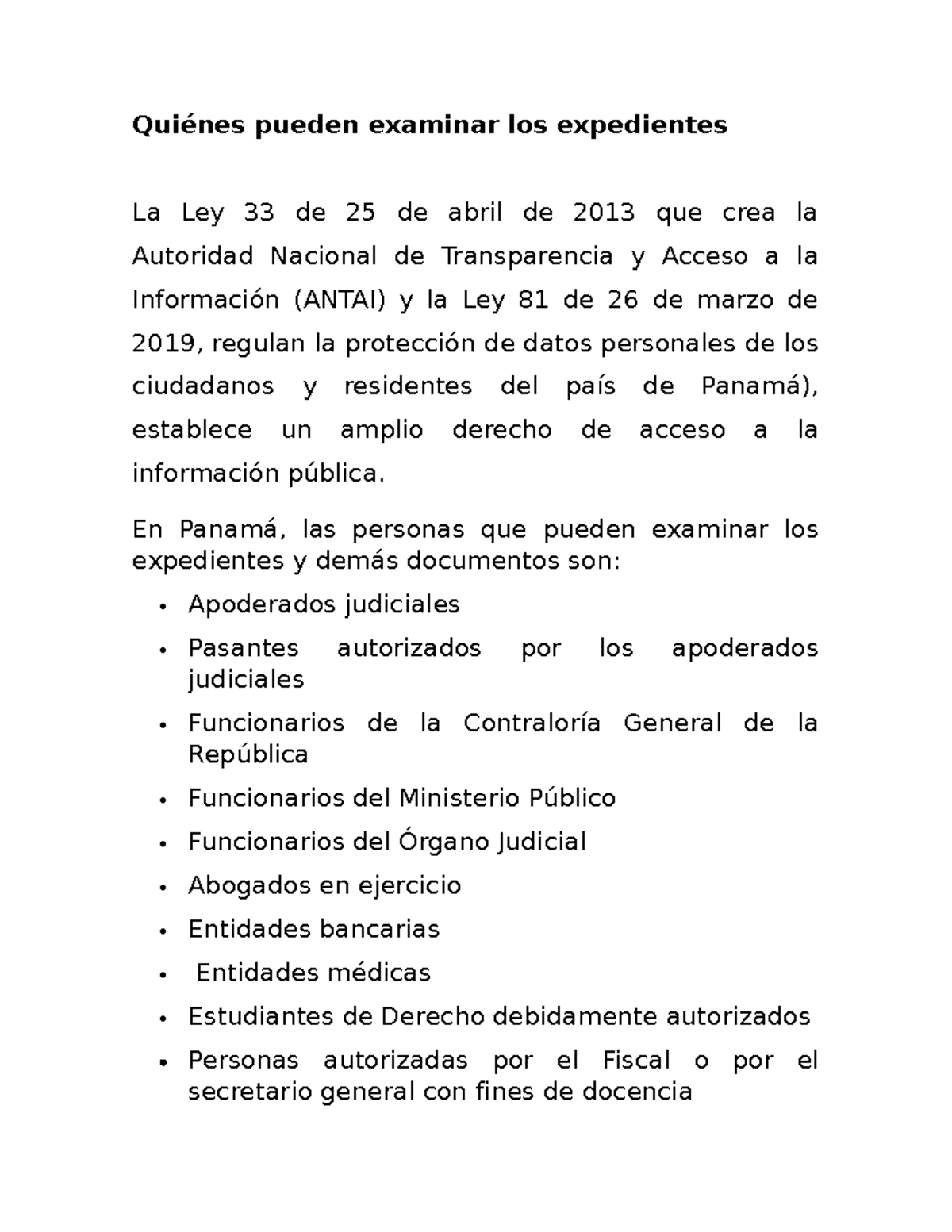 Ley 33 de 2013: Acceso a Expedientes y Derechos de los Ciudadanos - Studocu