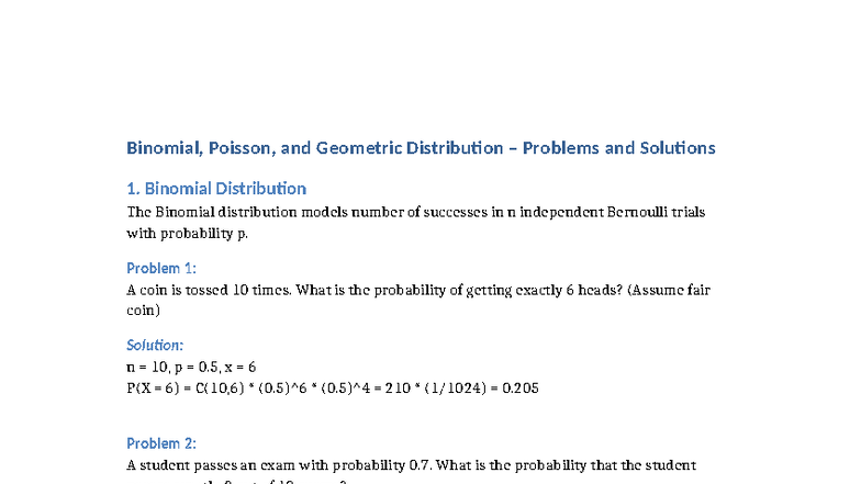 Probability Problems: Binomial, Poisson & Geometric Dist. Solutions ...
