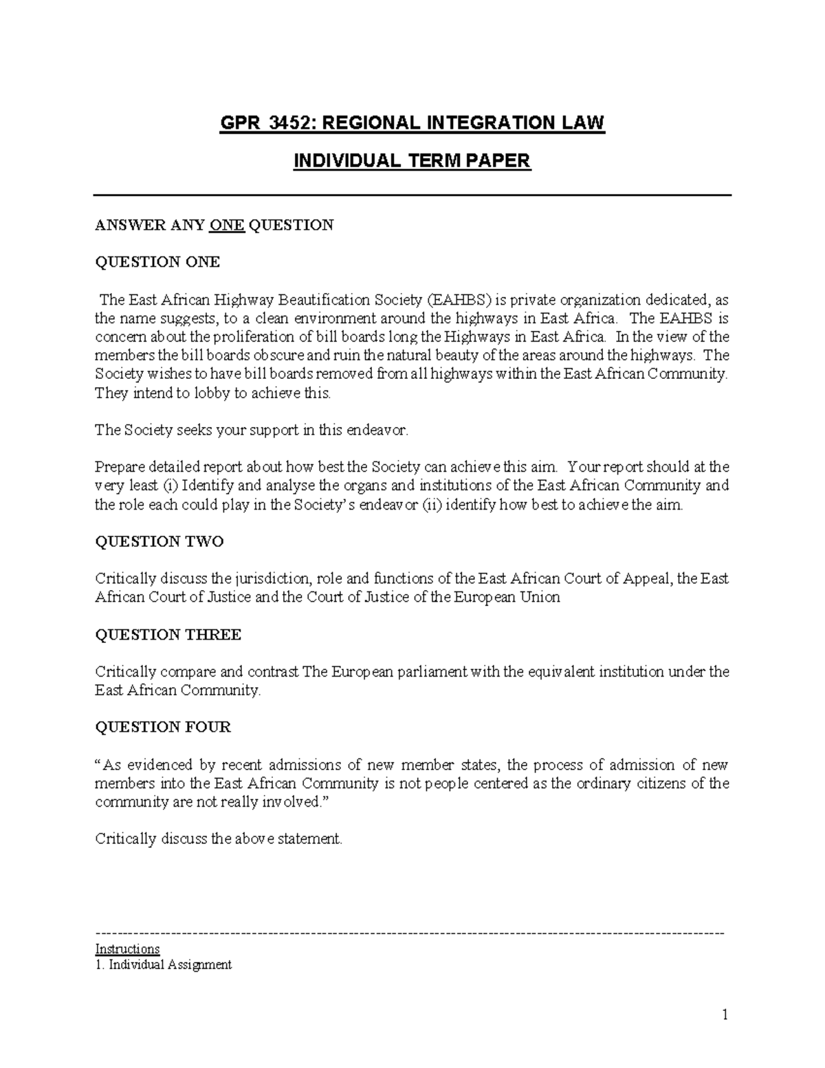GPR 3452: Term Paper on East African Highway Beautification Efforts ...