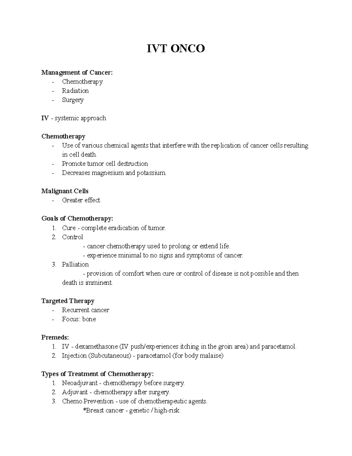Onco 101: Management of cancer through chemotherapy and radiation - Studocu