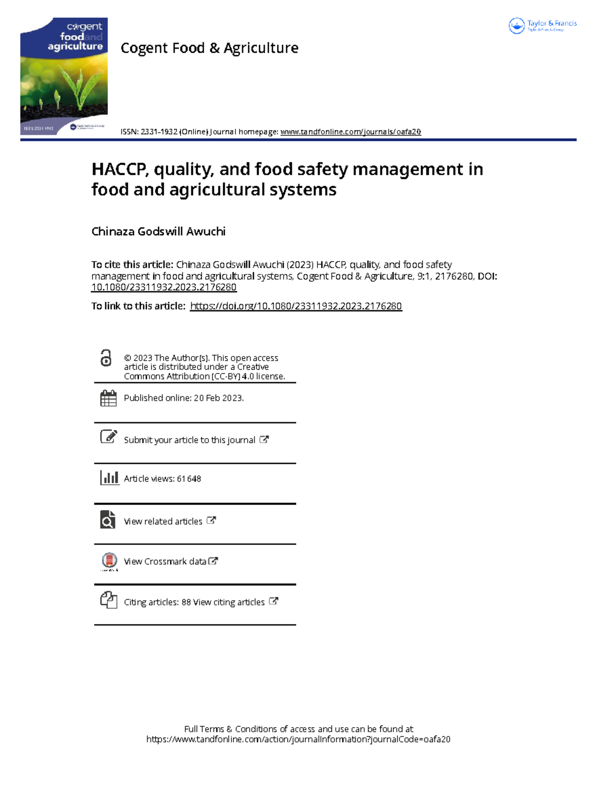 HACCP Quality & Food Safety Management in Agri-Food Systems - Studocu