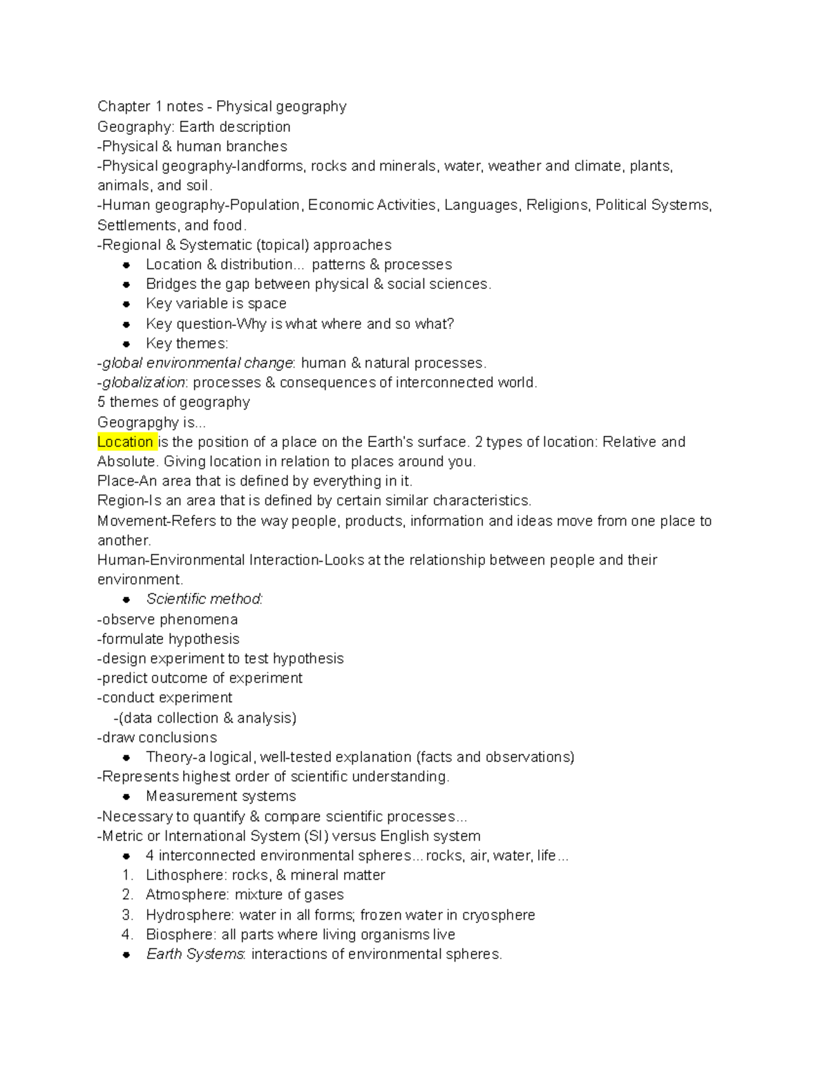 Notes- Physical geography Sabrina Zemil - Chapter 1 notes - Physical ...