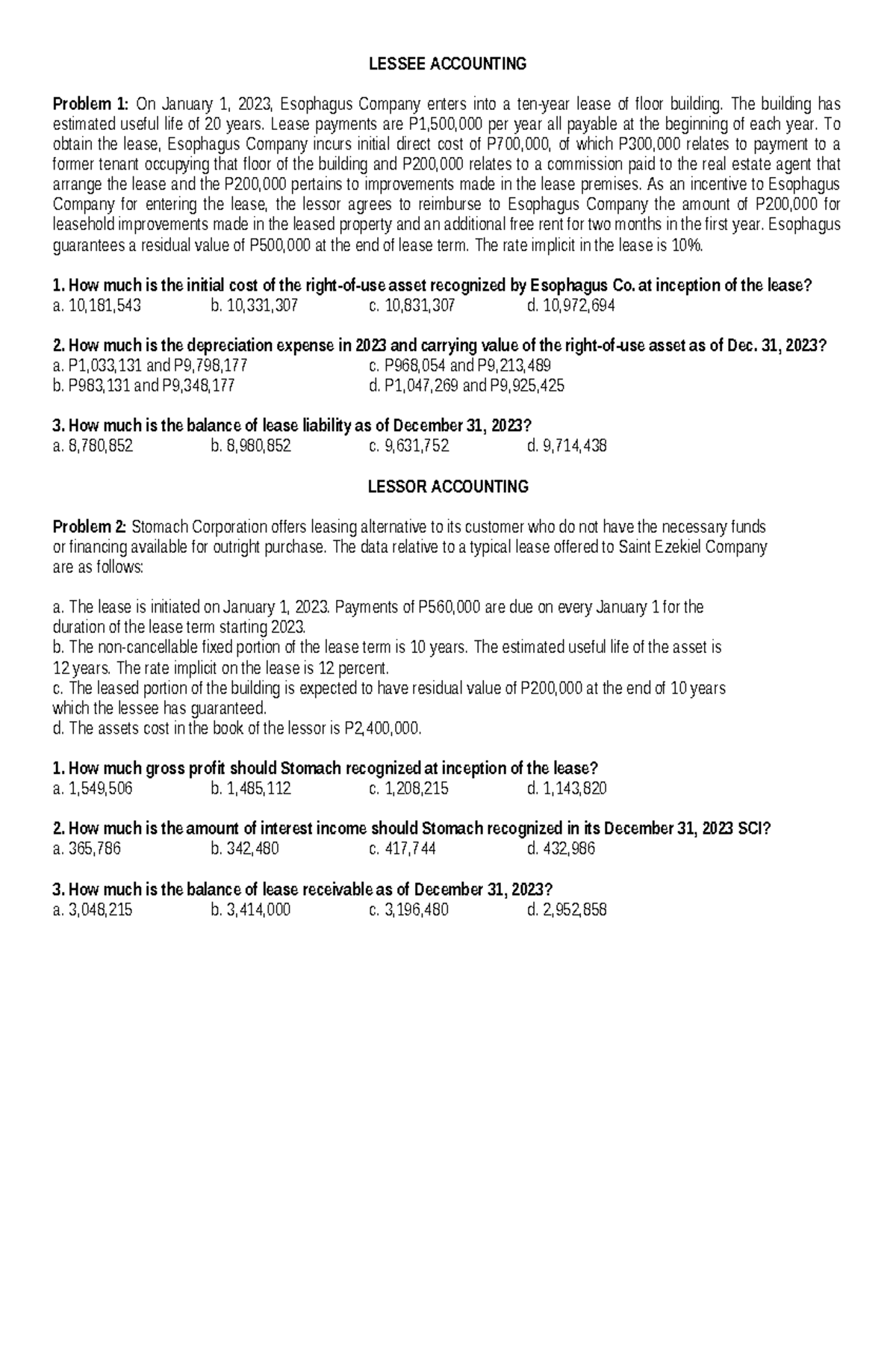 Lessee and Lessor Accounting: Lease Assignment 1 Analysis - Studocu