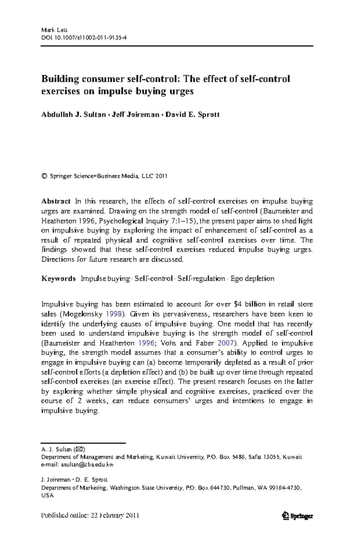 Building Consumer Self-Control: The Impact of Exercises on Impulse ...