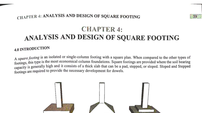 CHAPTER 4: ANALYSIS AND DESIGN OF SQUARE FOOTING (ENGR 101) - Studocu