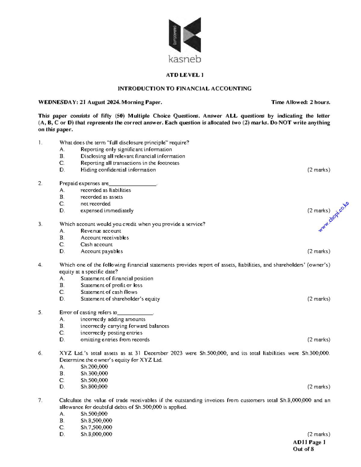 **Revised Title: AD11 Introduction to Financial Accounting Exam Past ...