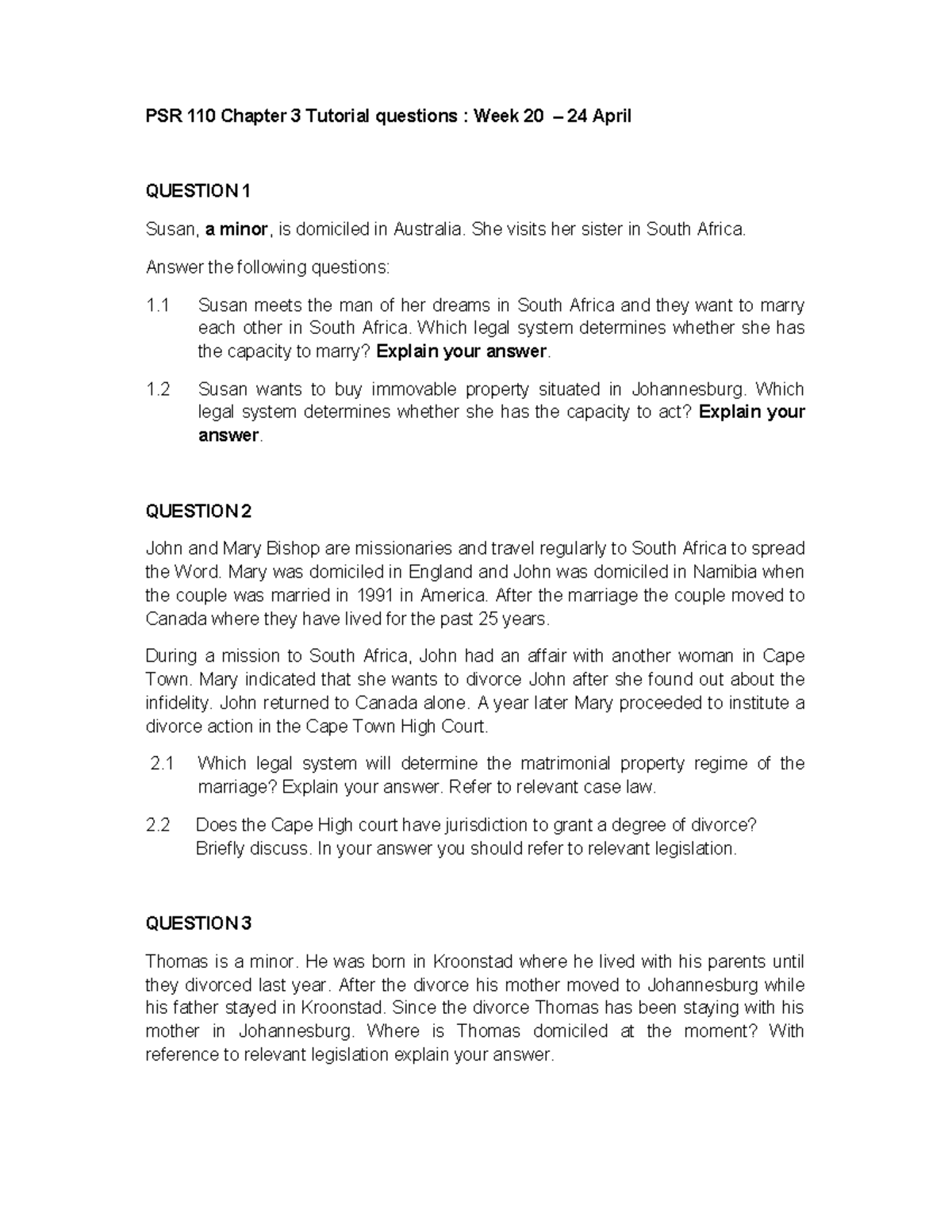PSR 110 Chapter 3 Tutorial Questions & Answers: Week 20-24 April - Studocu