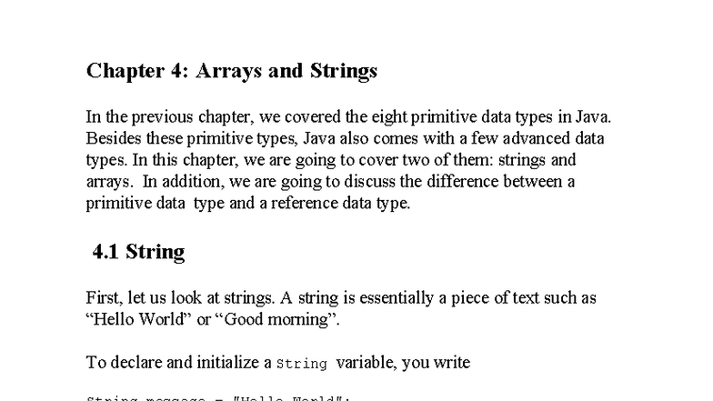 Chapter 4: Arrays and Strings in Java (CS101) - Studocu