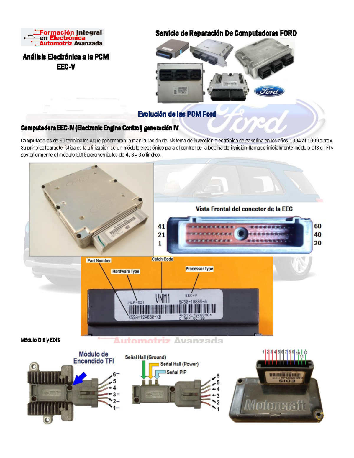 Tema 1 EEC-V: Análisis de Electrónica en PCMs Ford y Evolución - Studocu