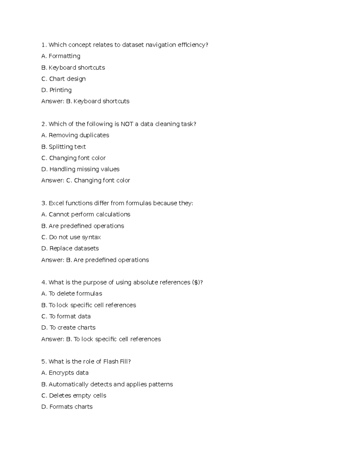 MIS 101 - Practical Test Review for Excel Functions and Shortcuts - Studocu