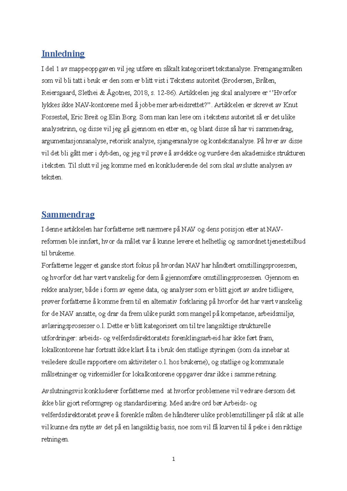 Argumentasjonsanalyse av NAV-reformen - Final Exam (KURS KODE) - Studocu