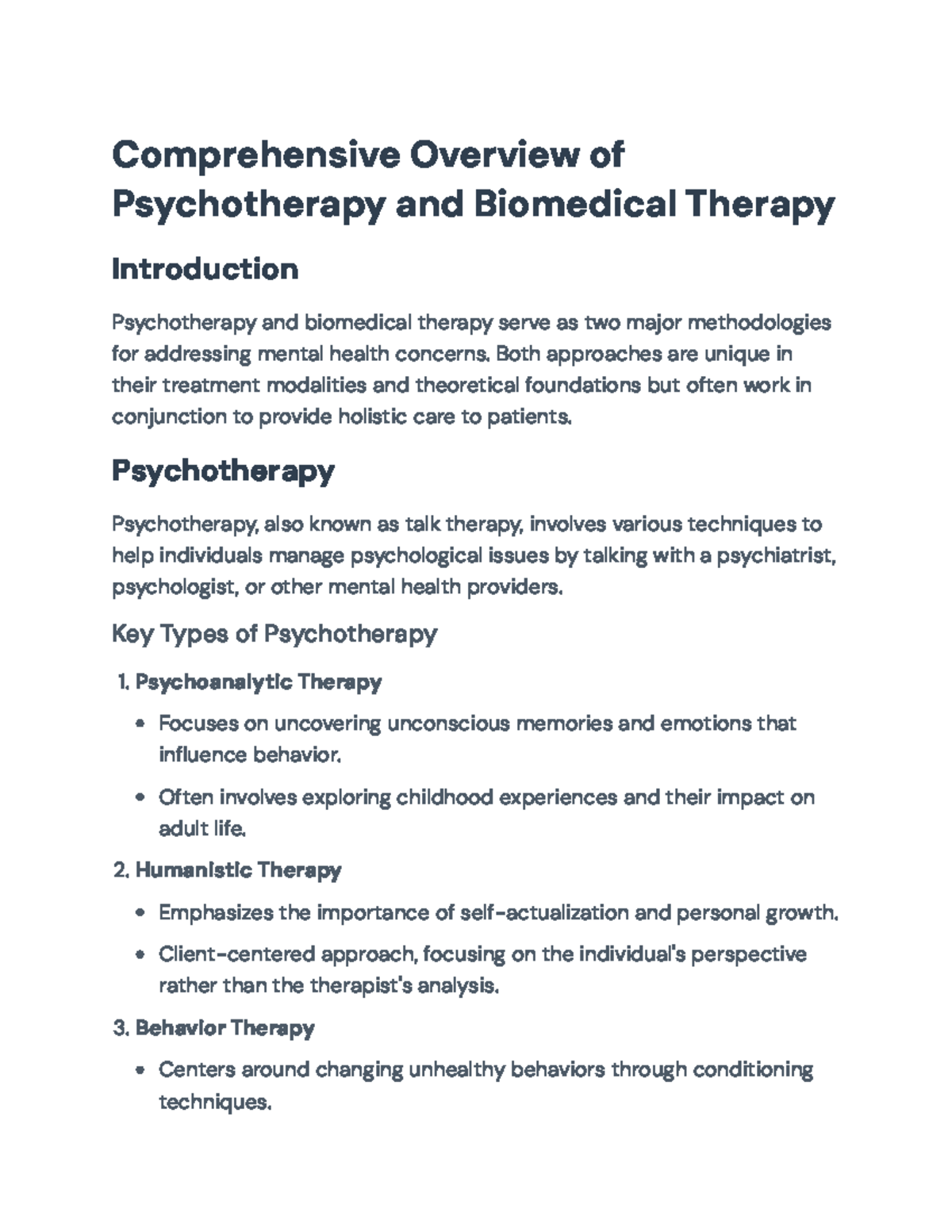 Psychotherapy and Biomedical Therapy: Comprehensive Overview and ...
