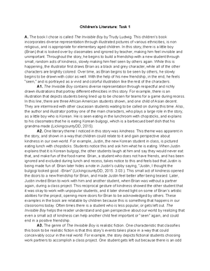 Childrens Literature Book Assignment - Childrens Literature Task 1 A ...