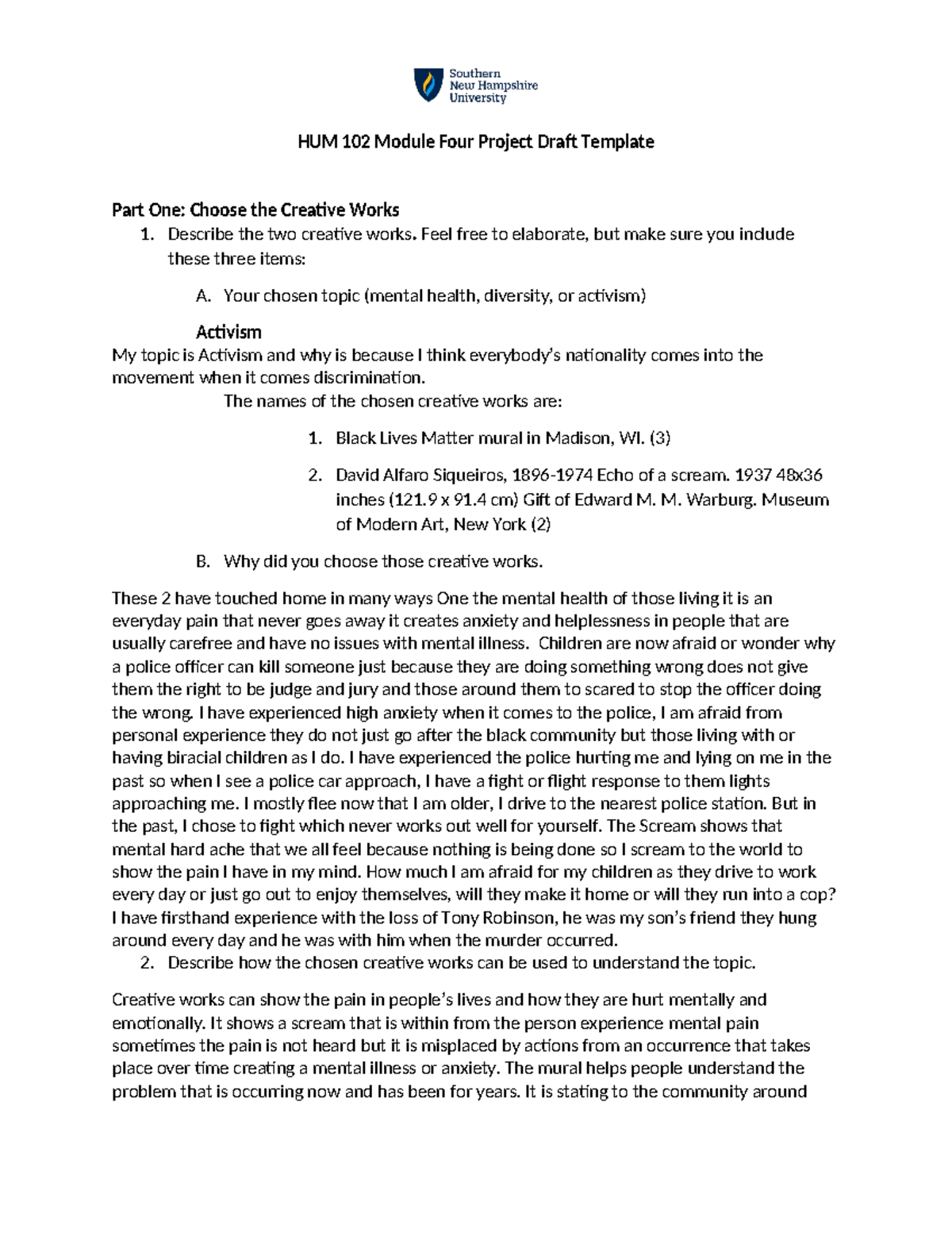 HUM 102 Final Project Draft: Activism Through Creative Works Analysis ...