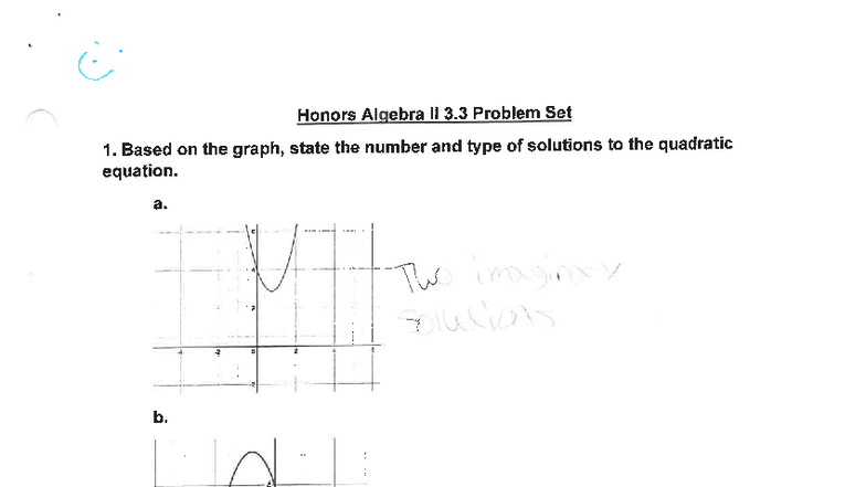 Honors Algebra II 3.3 Problem Set 1: Quadratic Solutions Analysis - Studocu