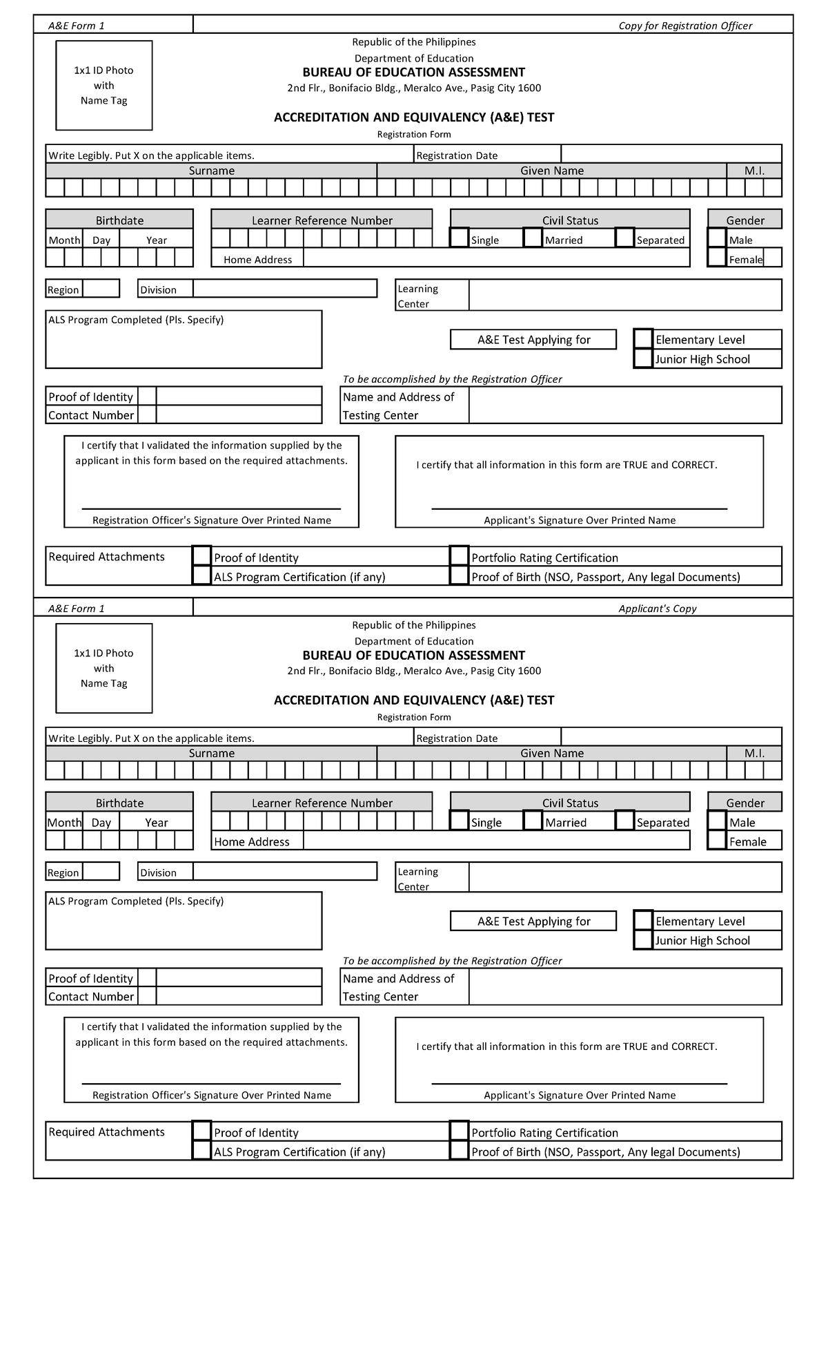 A&E Test Registration Form Overview and Requirements - Studocu