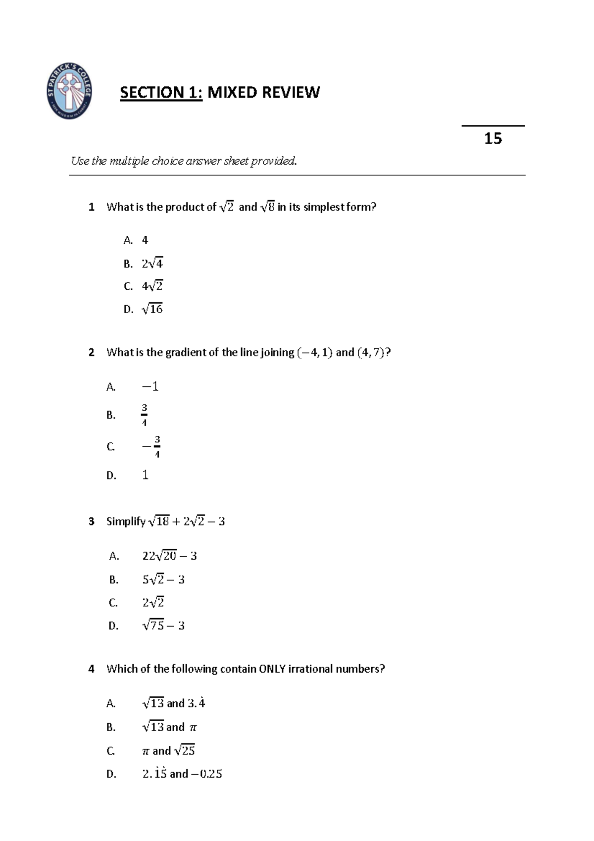 2023 10 5.3 Task 2: Mixed Review & Trigonometry Questions - Studocu