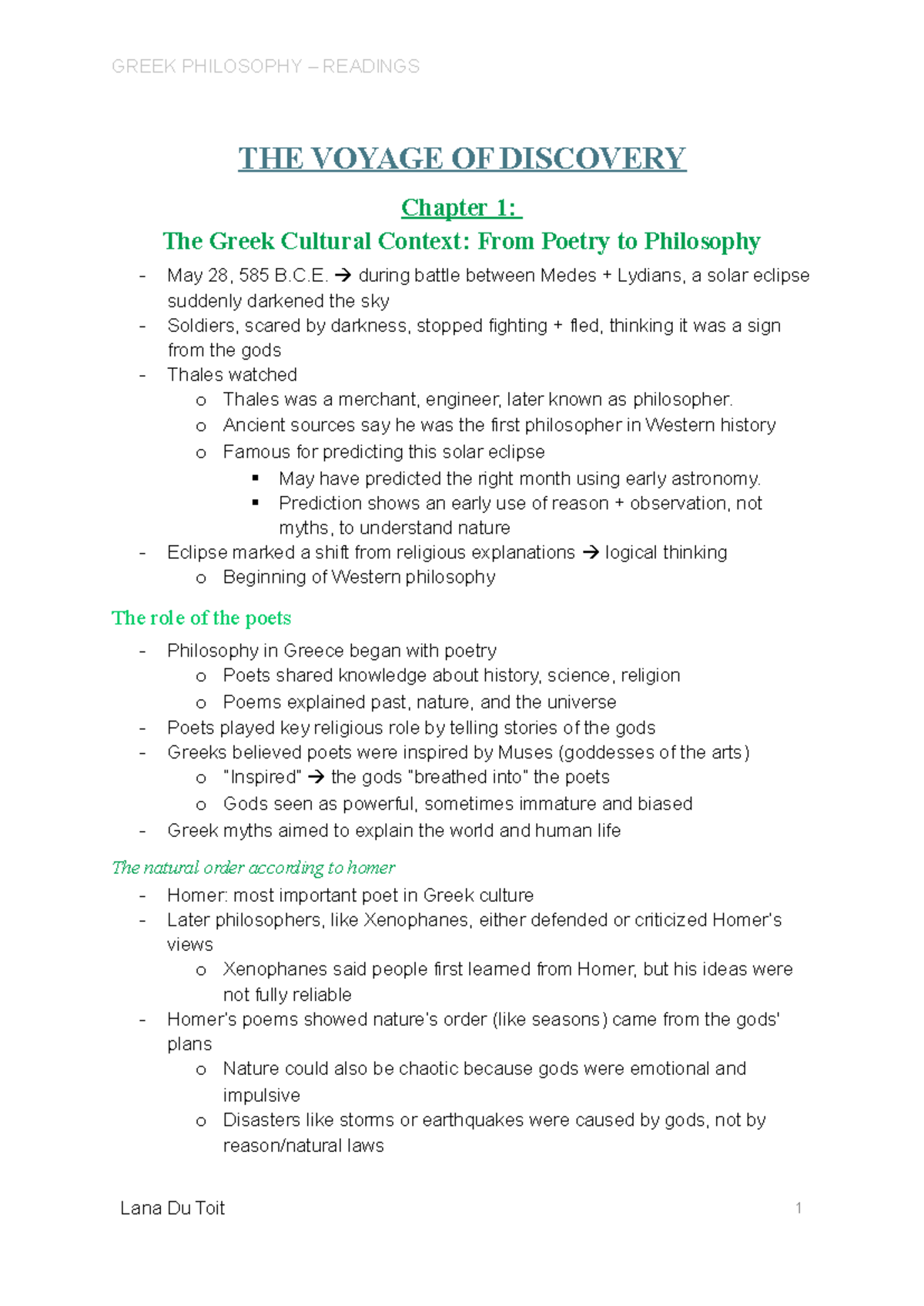 GREEK PHILOSOPHY READINGS: Chapter 1-4 Summary and Analysis - Studocu