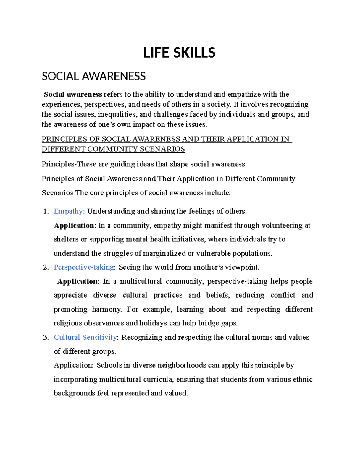 LIFE SKILLS: SOCIAL AWARENESS AND COMMUNITY ENGAGEMENT - Studocu