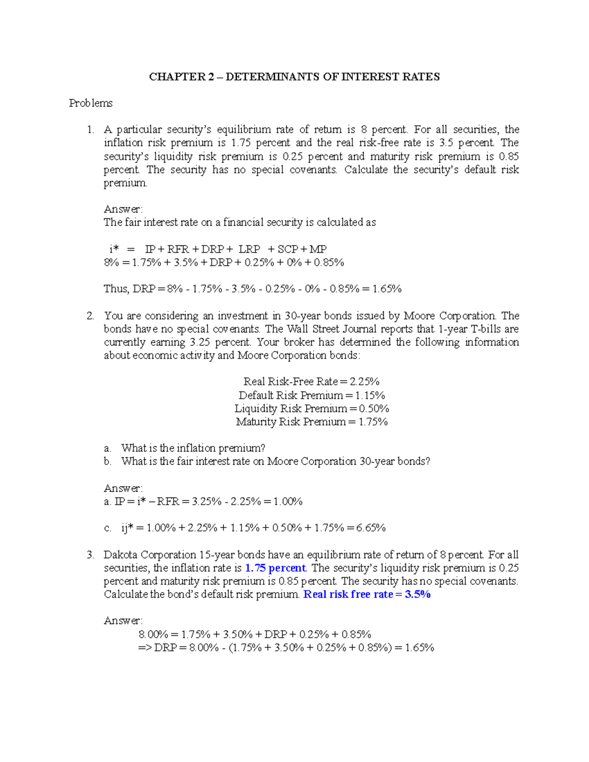 Chapter 2 - Interest Rate Determinants Q&A - Financial Concepts - UST ...