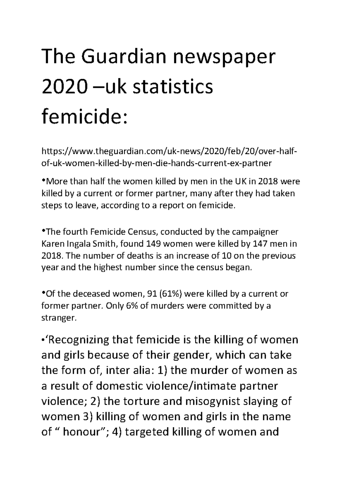 The Guardian newspaper 2020 –uk statistics femicide - The Guardian ...