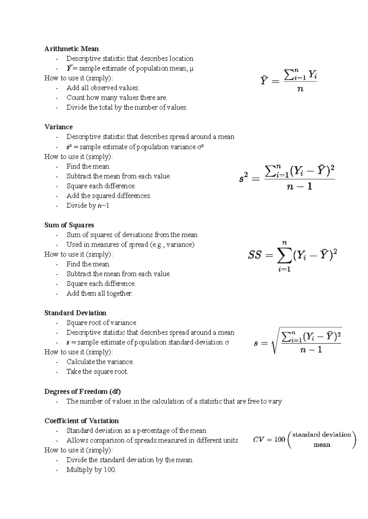 Stats Midterm 1 Cheat Sheet: Descriptive Statistics Overview - Studocu