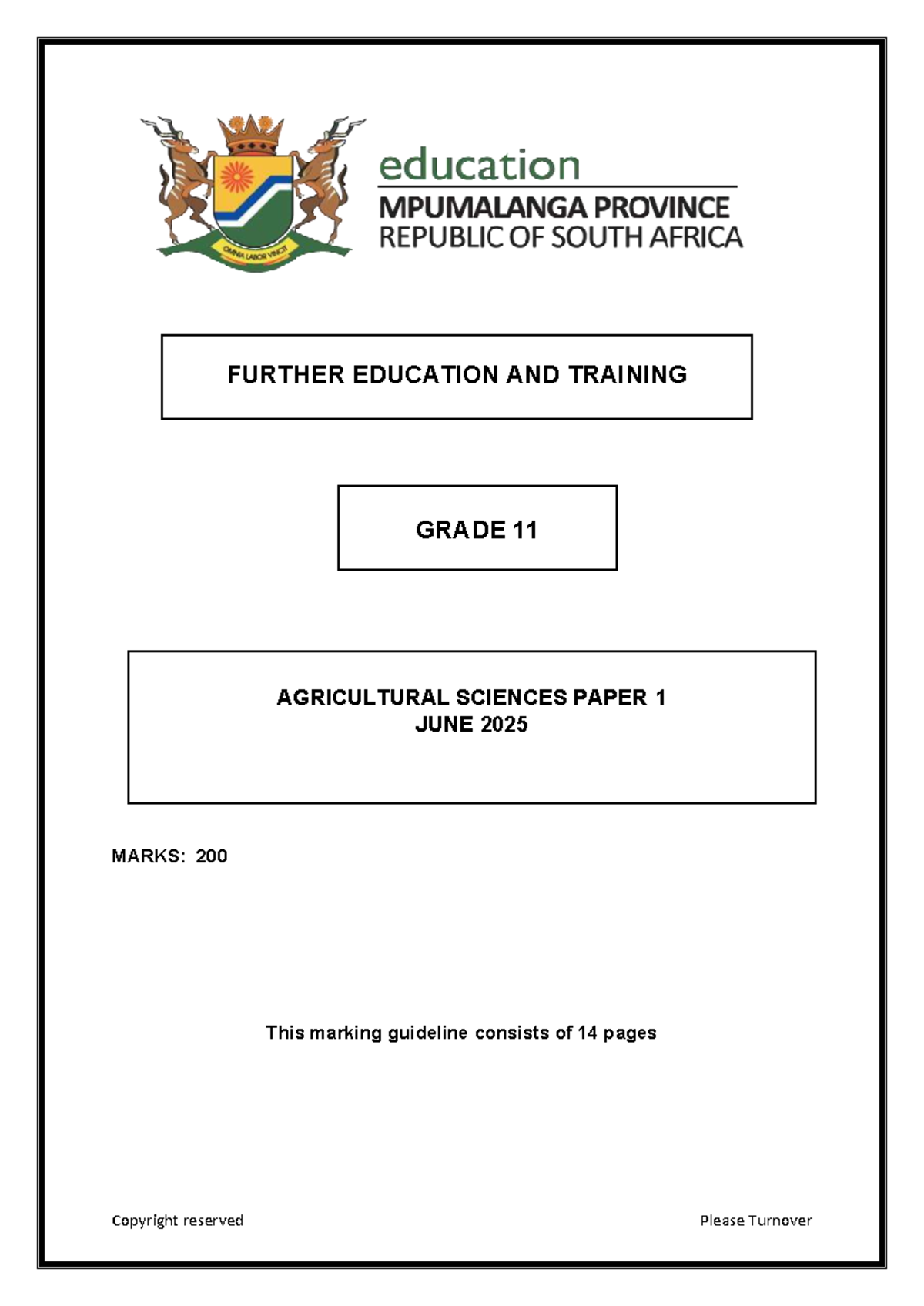 FET 2025 Agricultural Sciences P1 Marking Guidelines - June Exam - Studocu