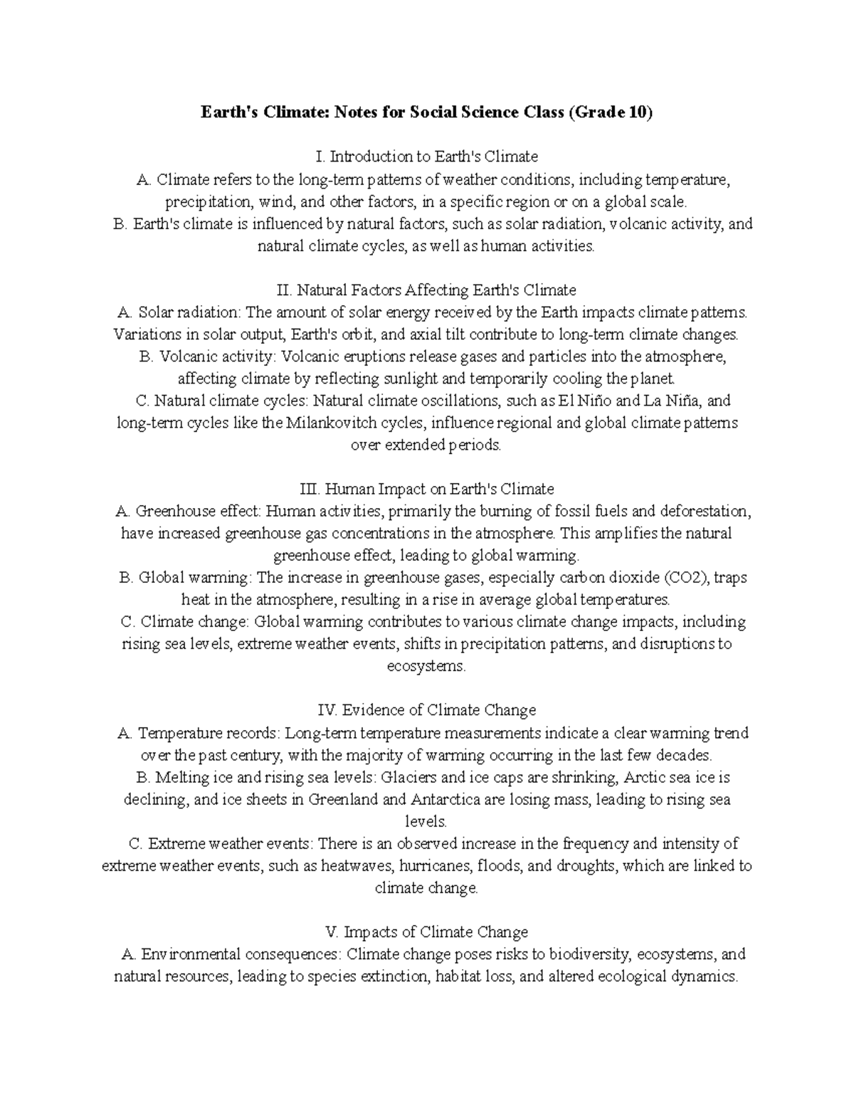 Climate Change Insights for Social Science Grade 10 Class Notes - Studocu