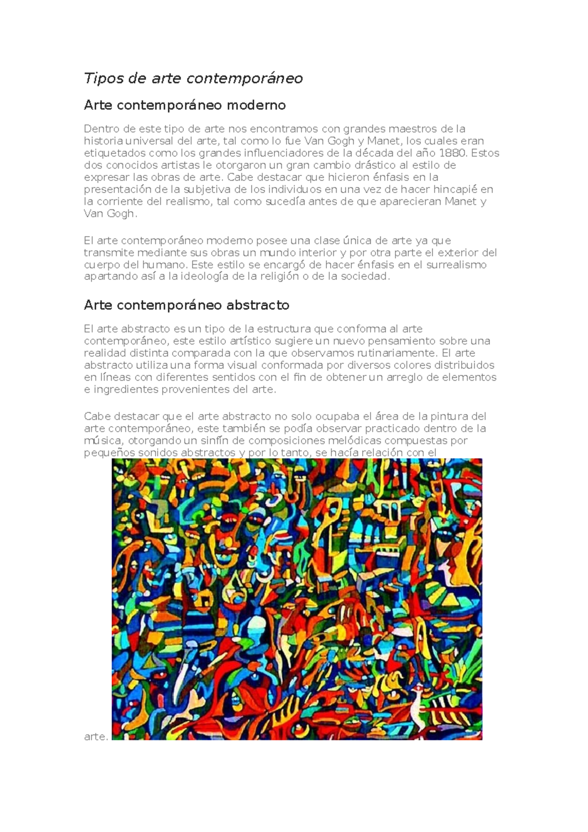 Arte contemporaneo TIPOS - Tipos de arte contemporáneo Arte ...