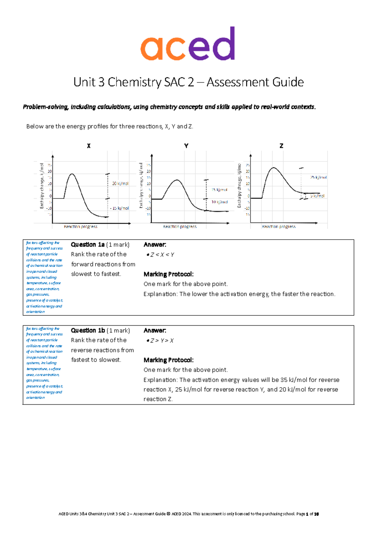 2024 aced unit 3 sac 2 solutions - Unit 3 Chemistry SAC 2 – Assessment Guide Problem-solving ...