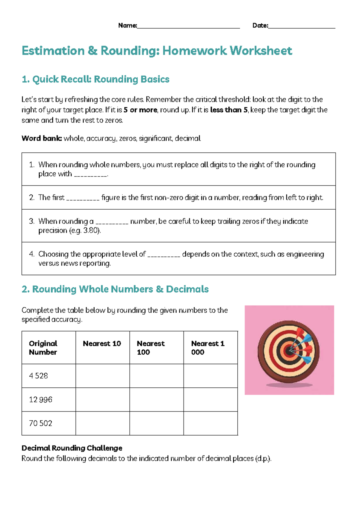 Estimation & Rounding: Homework Worksheet 1 (Math 101) - Studocu