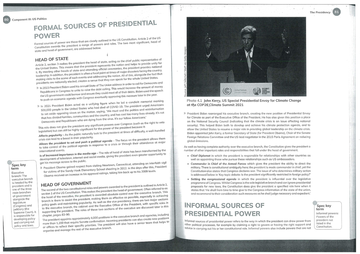 US Politics 15-17: Presidential Powers and Their Sources Analysis - Studocu