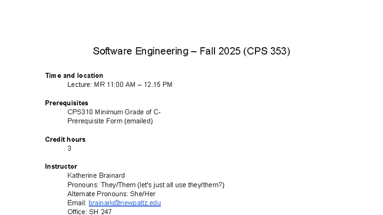 Software Engineering Course Outline (CPS 353) - Fall 2025 - Studocu