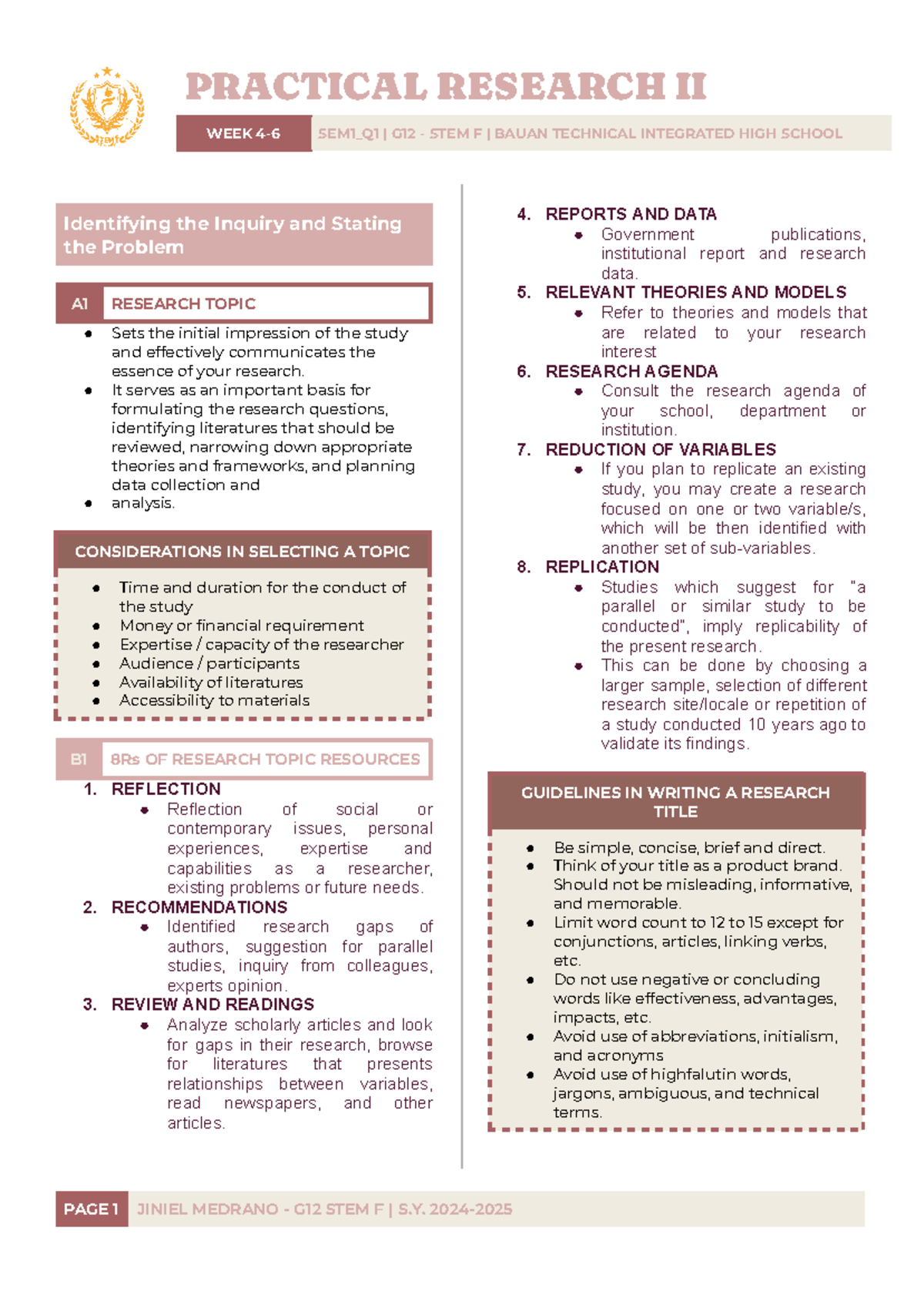 G12 STEM F | PR2 W4-6 Research Topic and Writing Guidelines Review ...