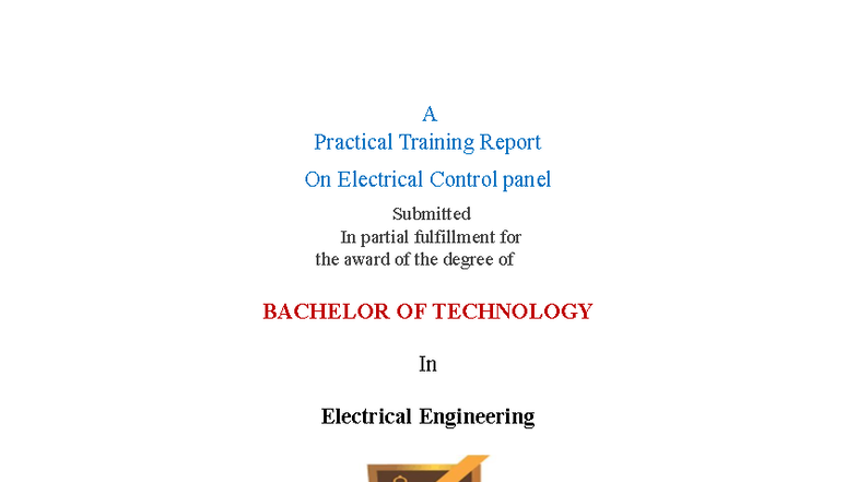 B.TECH 4th Year Training Report on Electrical Control Panels ...