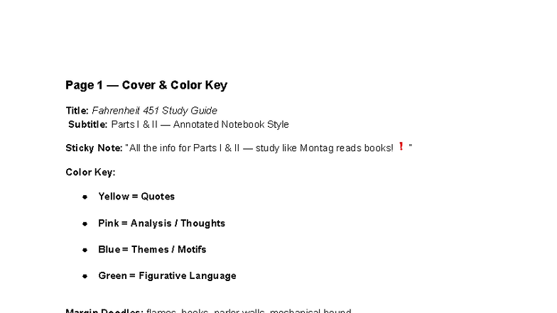 Fahrenheit 451 Study Guide: Annotated Notes for Parts I & II - Studocu