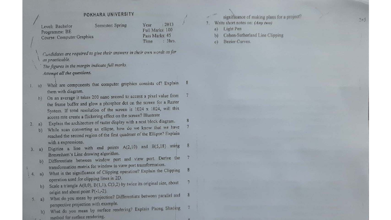 Computer Graphics Past Questions - POKHARA UNIVERSITY (BE) - Studocu