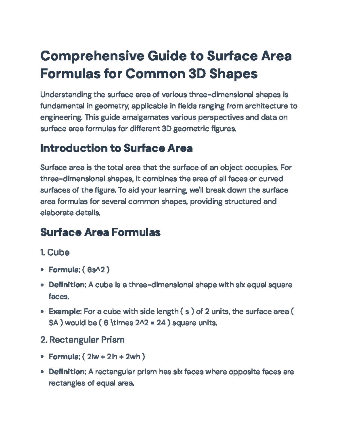 Comprehensive Guide to Surface Area Formulas for 3D Shapes ...