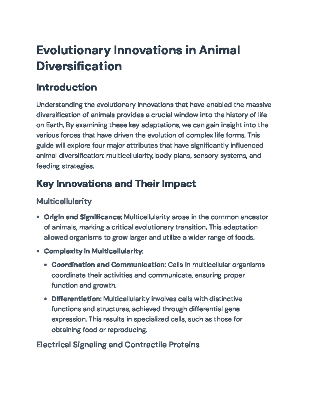 Evolutionary Innovations in Animal Diversification: Key Attributes ...