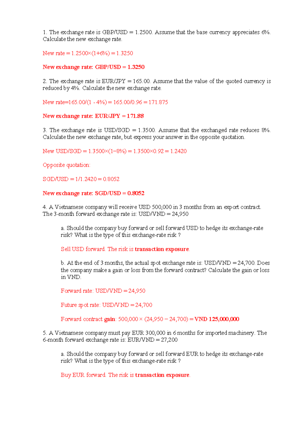 Exercises C2 - Derivatives & Natural Hedging - Answers (1-6) - Studocu