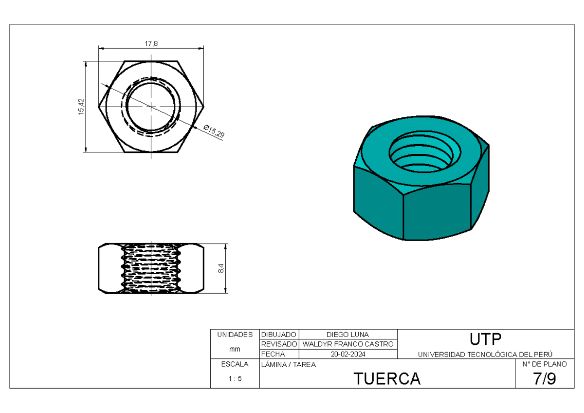 Tuerca-Cajetín UTP A4 HOR - Automatización de Procesos Industriales - UNIDADES mm DIBUJADO ...
