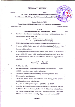 [Solved] Mat 256 syllabus - Probability and Statistical Modelling (MAT256) - Studocu