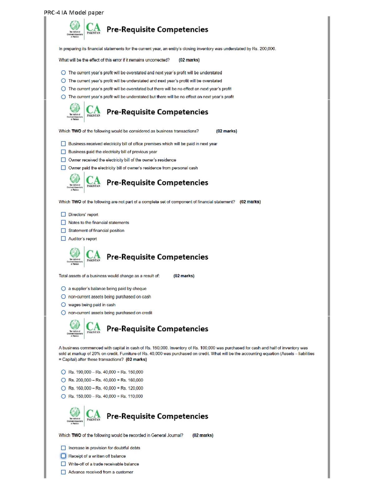 Revised PRC-4 Internal Assessment Model Paper - Studocu