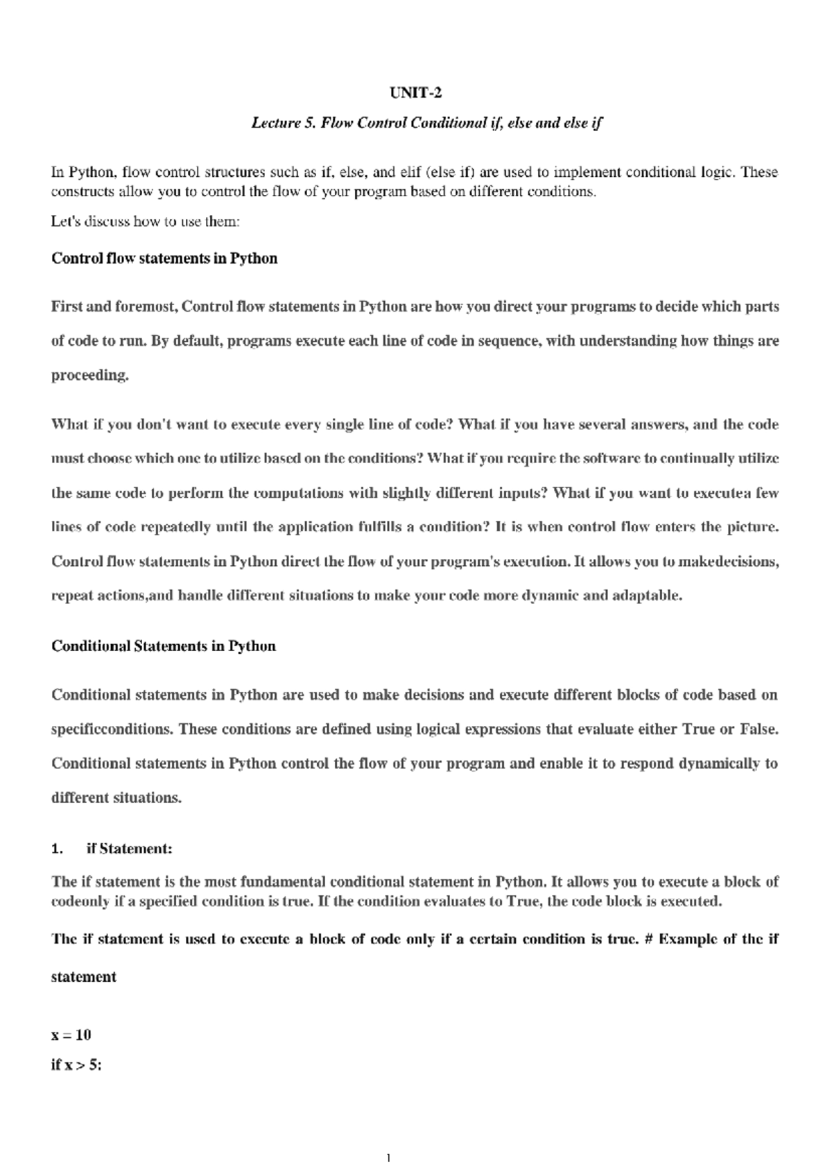 Lecture 5-10: Flow Control, Loops, and Strings in Python (Unit 2) - Studocu