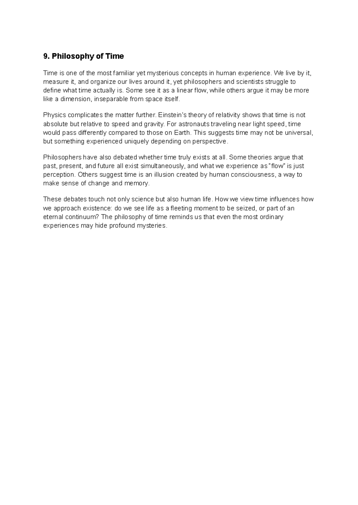 PHIL 9: Essay on the Philosophy of Time and Its Mysteries - Studocu