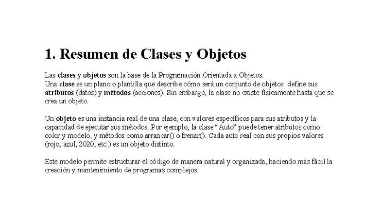 Resumen de Clases y Objetos en Programación Orientada a Objetos - Studocu