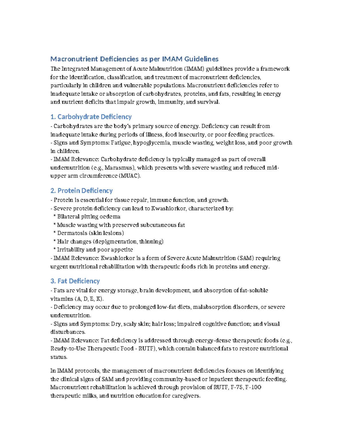 Macronutrient Deficiencies: Insights from IMAM Guidelines - Studocu