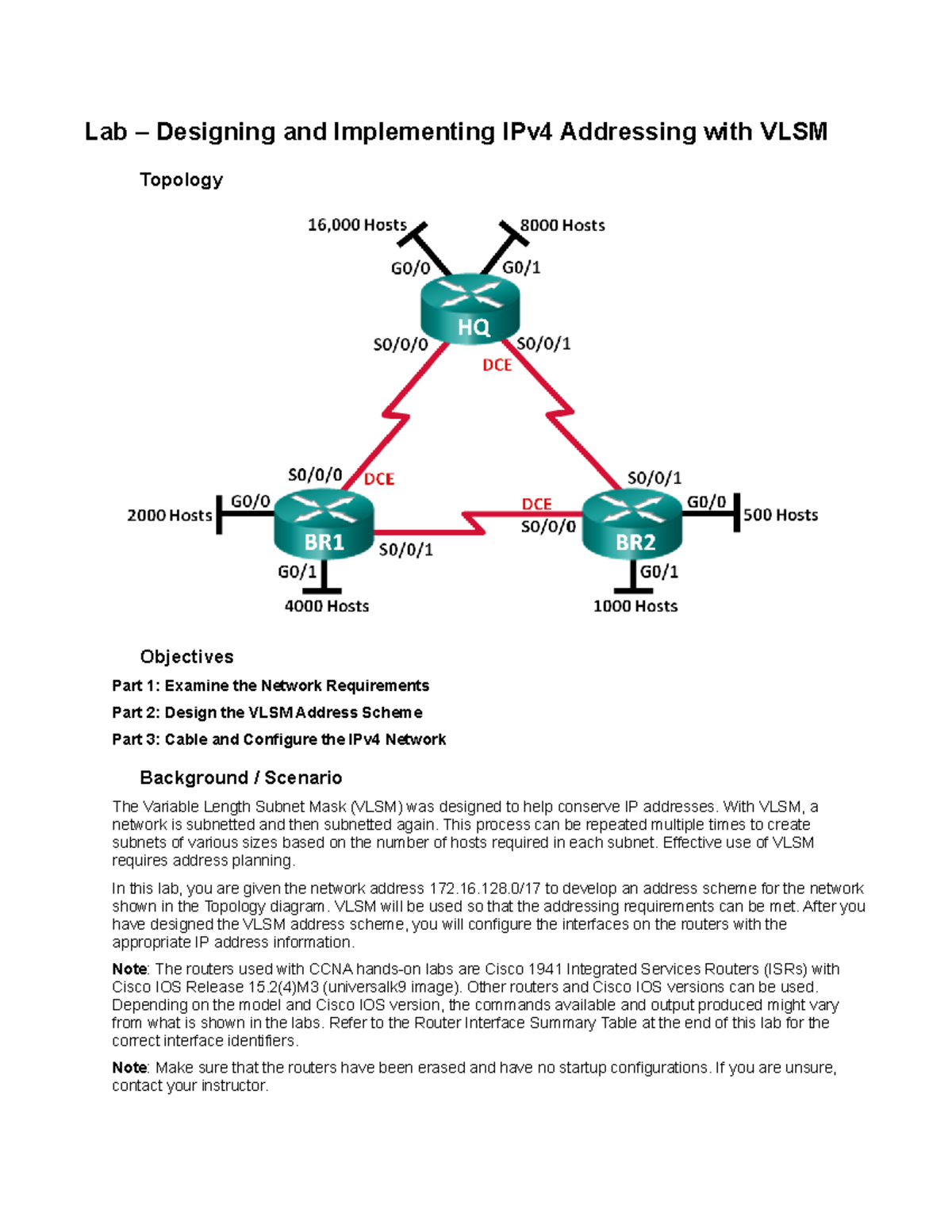 6.3.3.7 Lab: Creating and Configuring VLSM IPv4 Addressing Scheme - Studocu